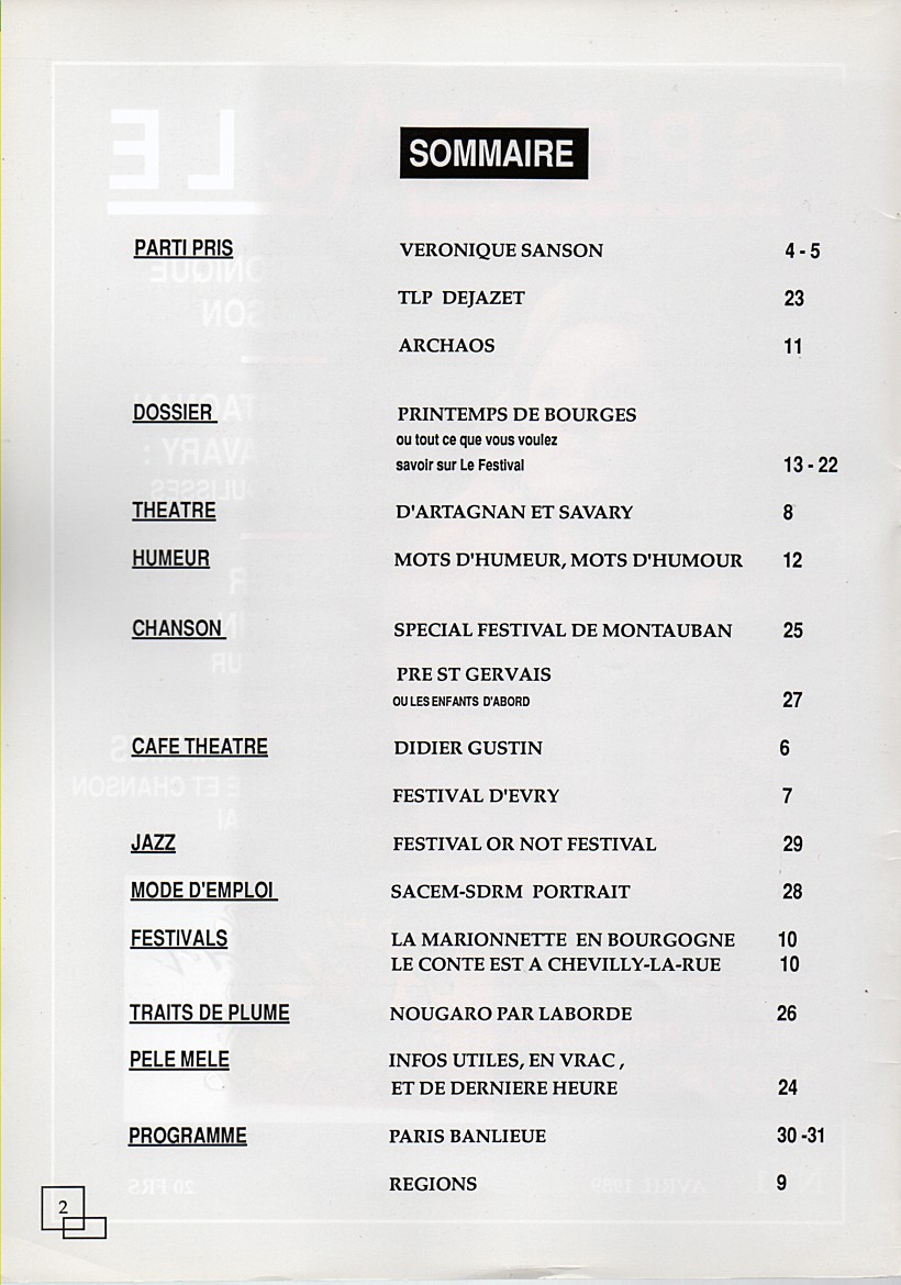 La Revue du Spectacle N° 01 - Avril 1989