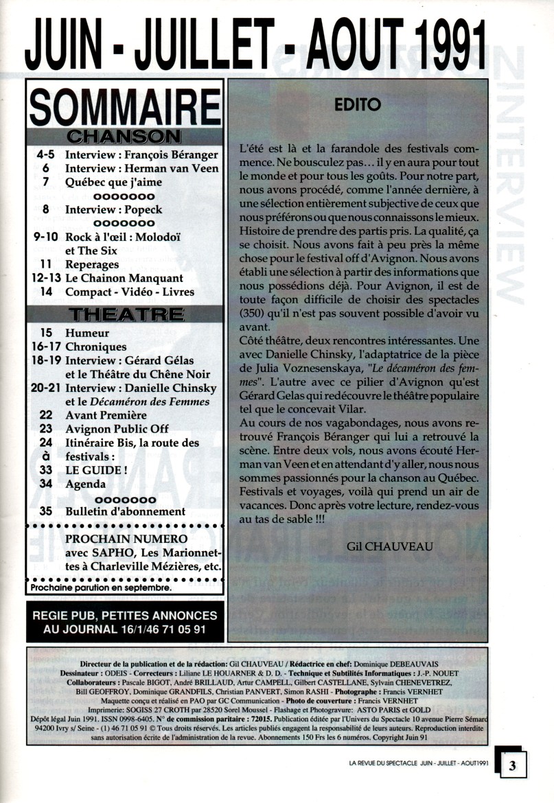 La Revue du Spectacle N° 8 - Juin Juillet Août 1991